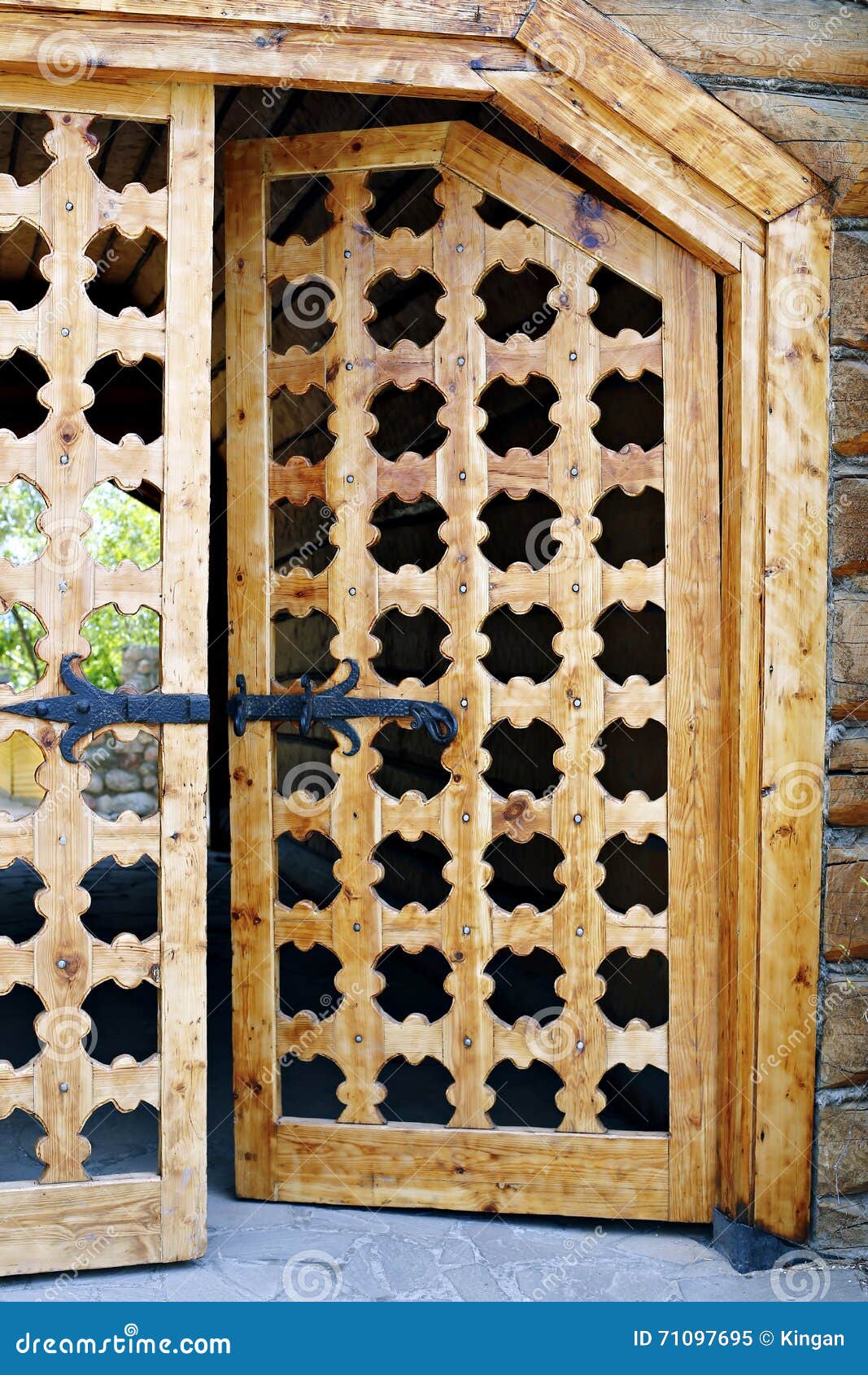 Old Large Wooden Carved Gate Stock Image - Image of blockhouse, lock ...