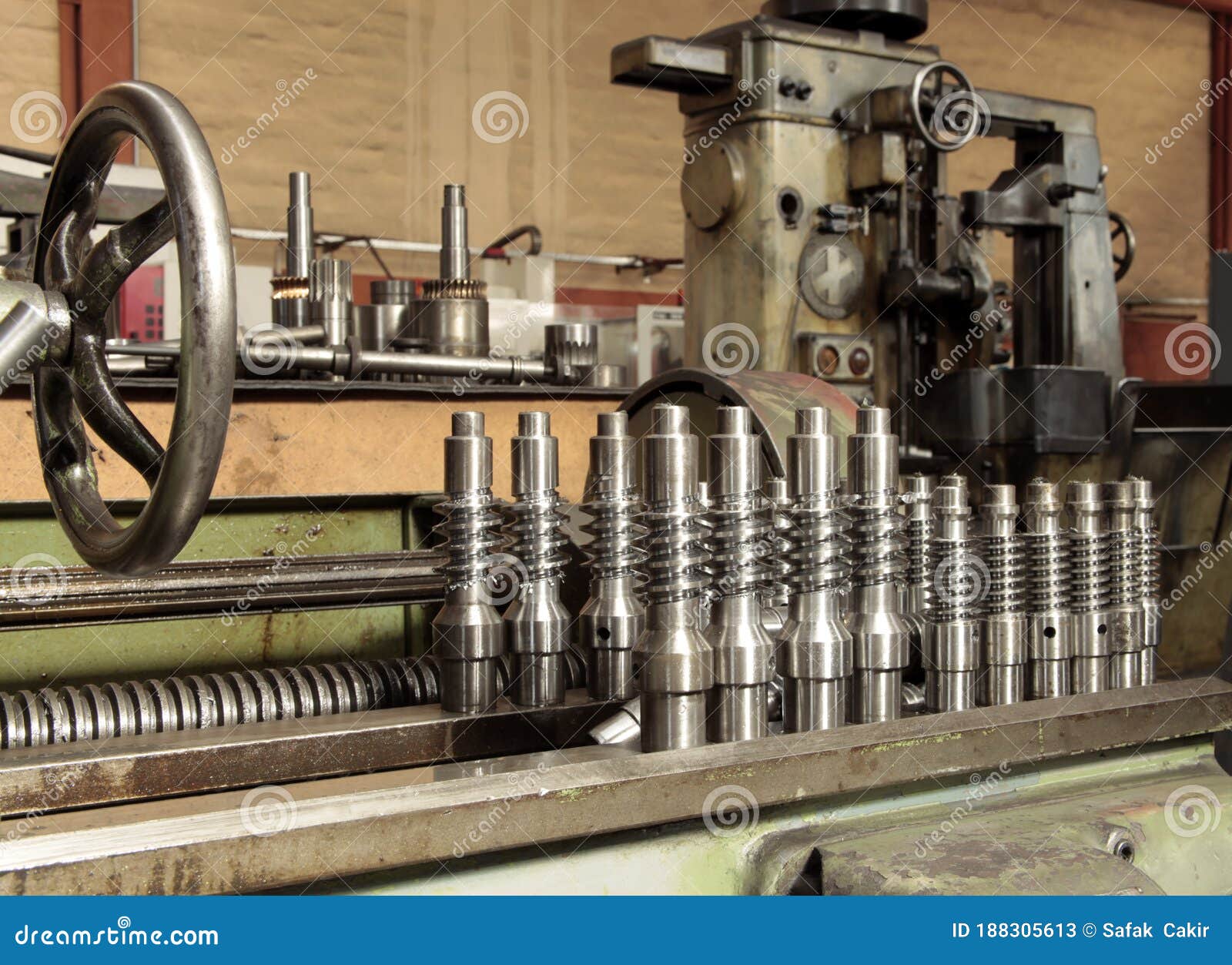 Old lathe in the workshop. stock image. Image of plant - 188305613