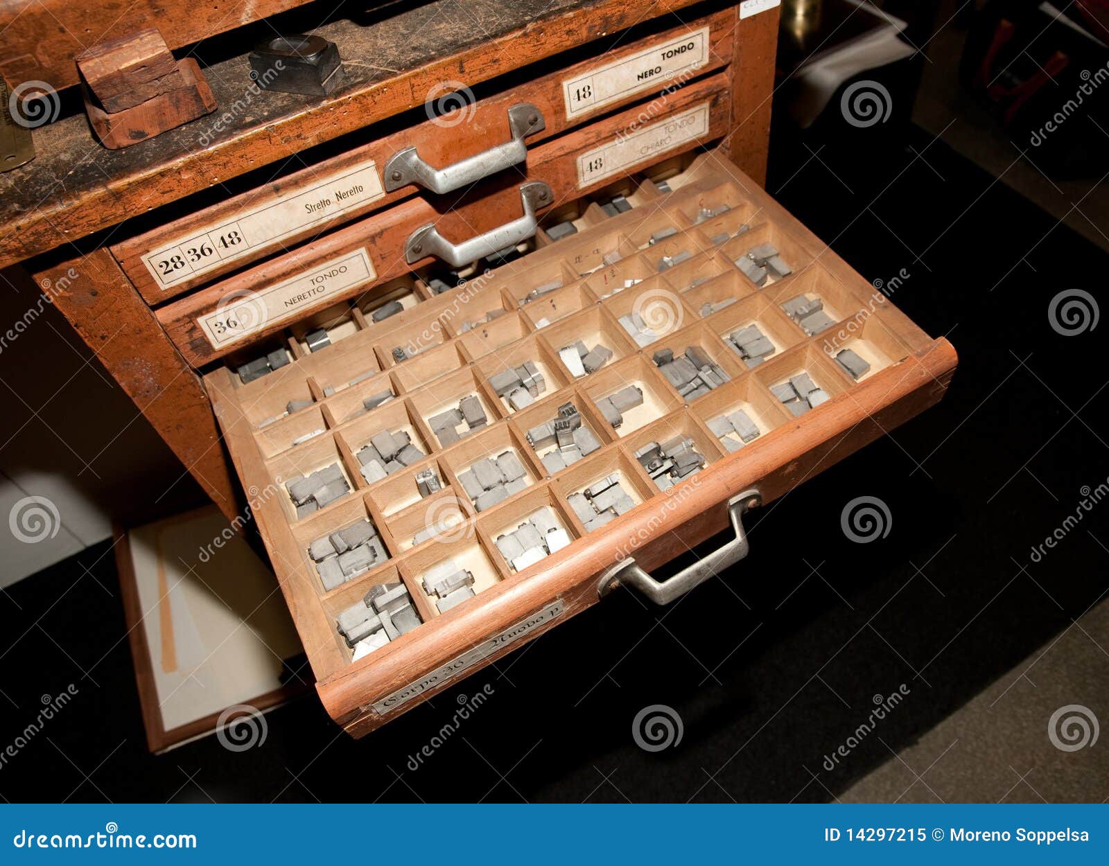 Old lead type stock image. Image of design, font, drawer - 14297215