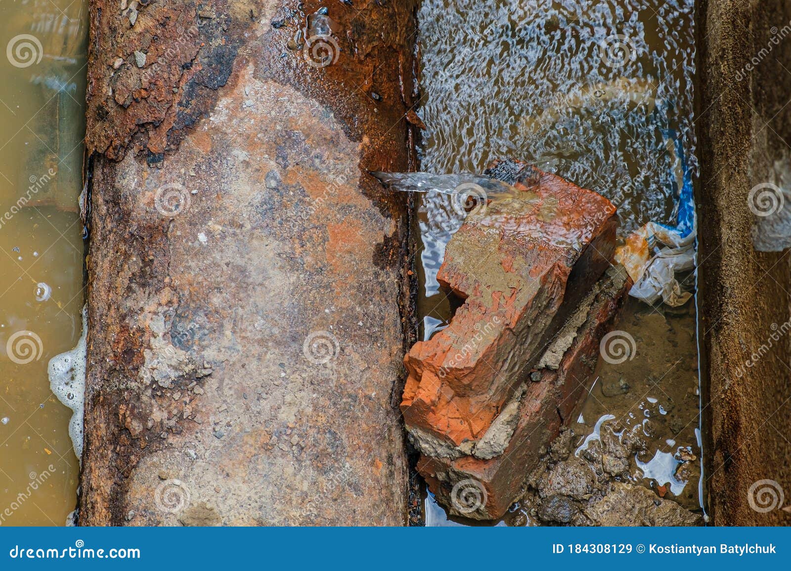 Old Leaky Pipes in the Pit. Preparation for Pipe Replacement Stock ...