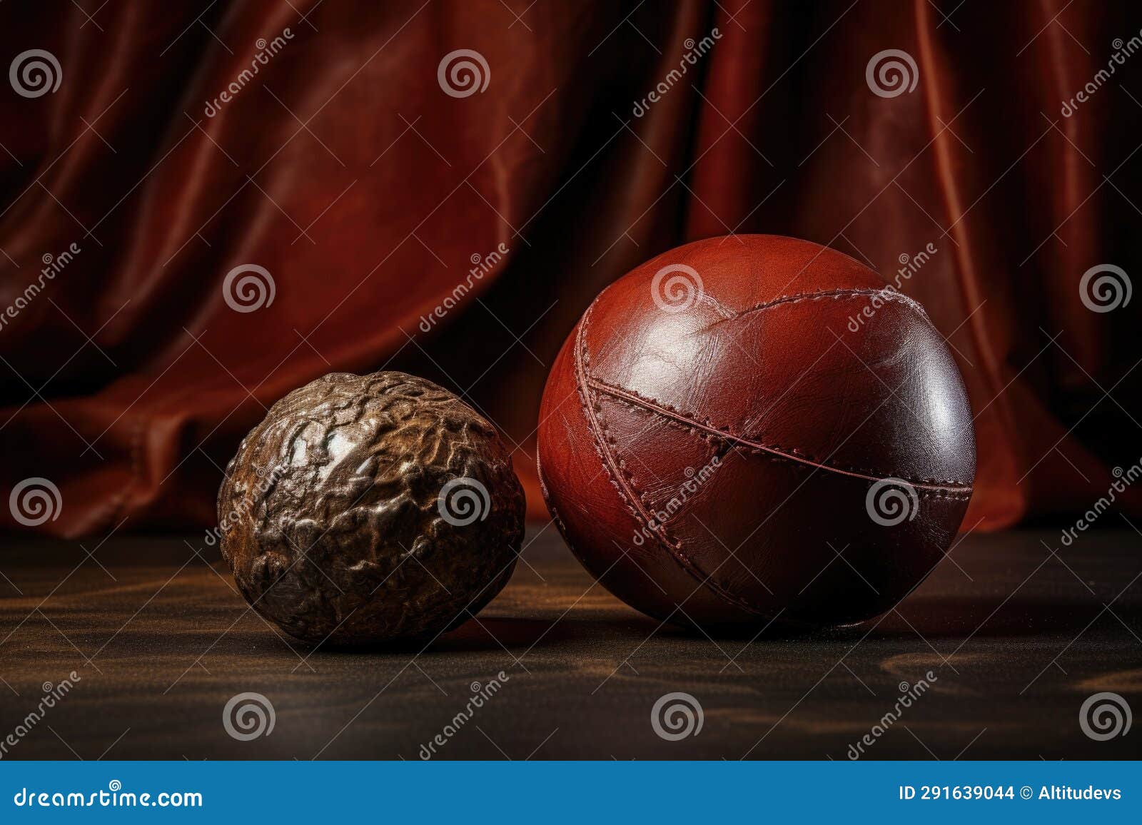An Old Leather Ball beside a New Synthetic One Stock Photo - Image of ...