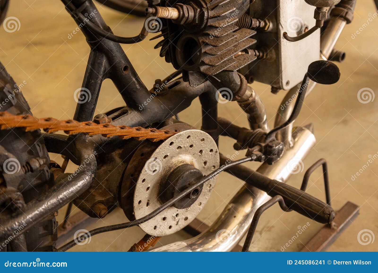 Old Leather Belt Driven Motorcycle Stock Image - Image of engine ...