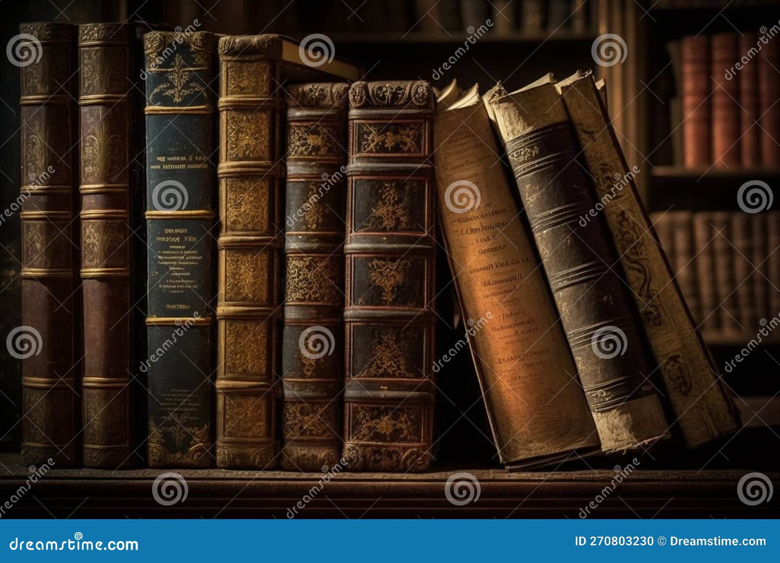 Old Leather Bound Books on a Shelf in a Library Generative AI Stock ...
