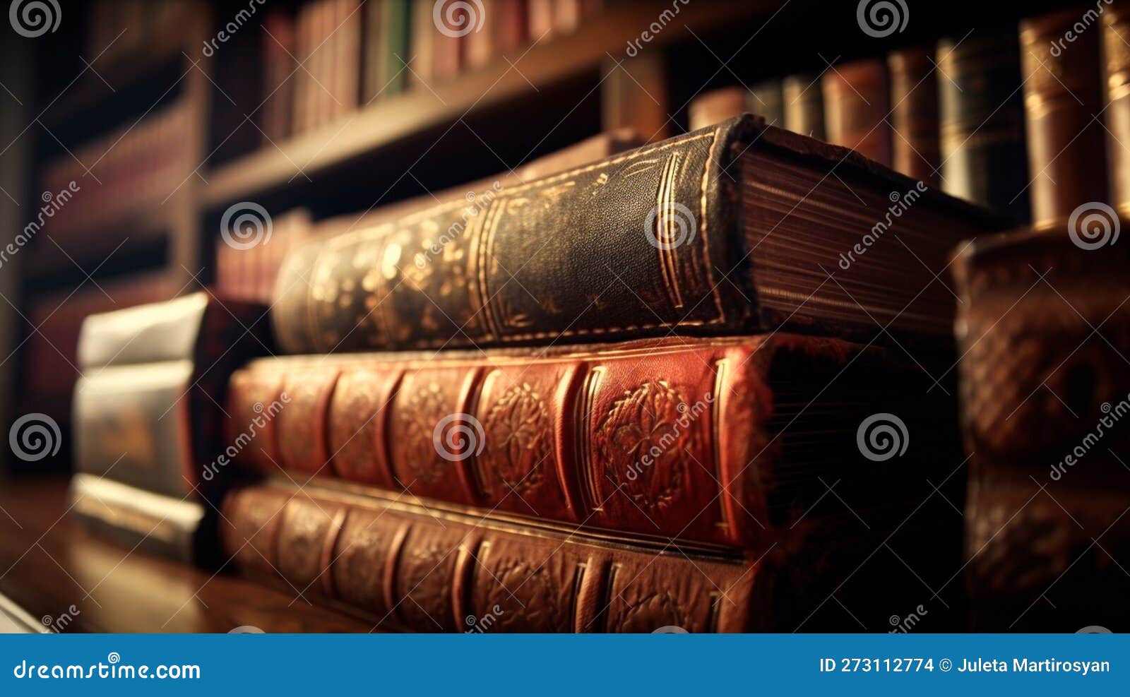 Old Leather Bound Books on a Shelf in a Library. Generative AI Stock ...
