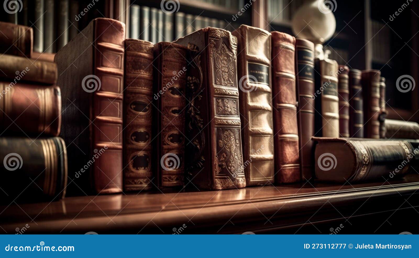 Old Leather Bound Books on a Shelf in a Library. Generative AI Stock ...