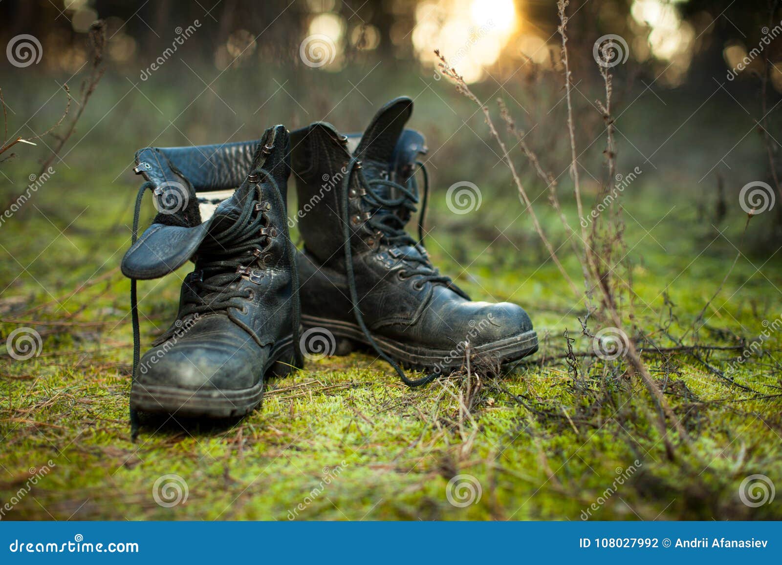 Old leather combat boots. stock photo. Image of desperate - 108027992