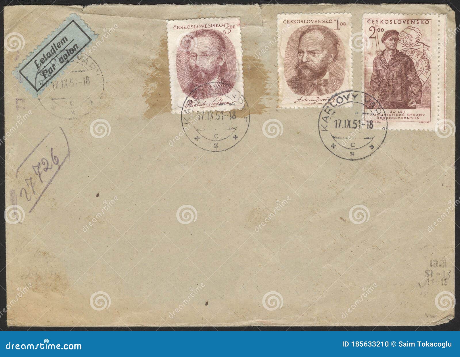 An Old Letter Envelope and Stamps. a Worn Letter Envelope, Stamps and ...