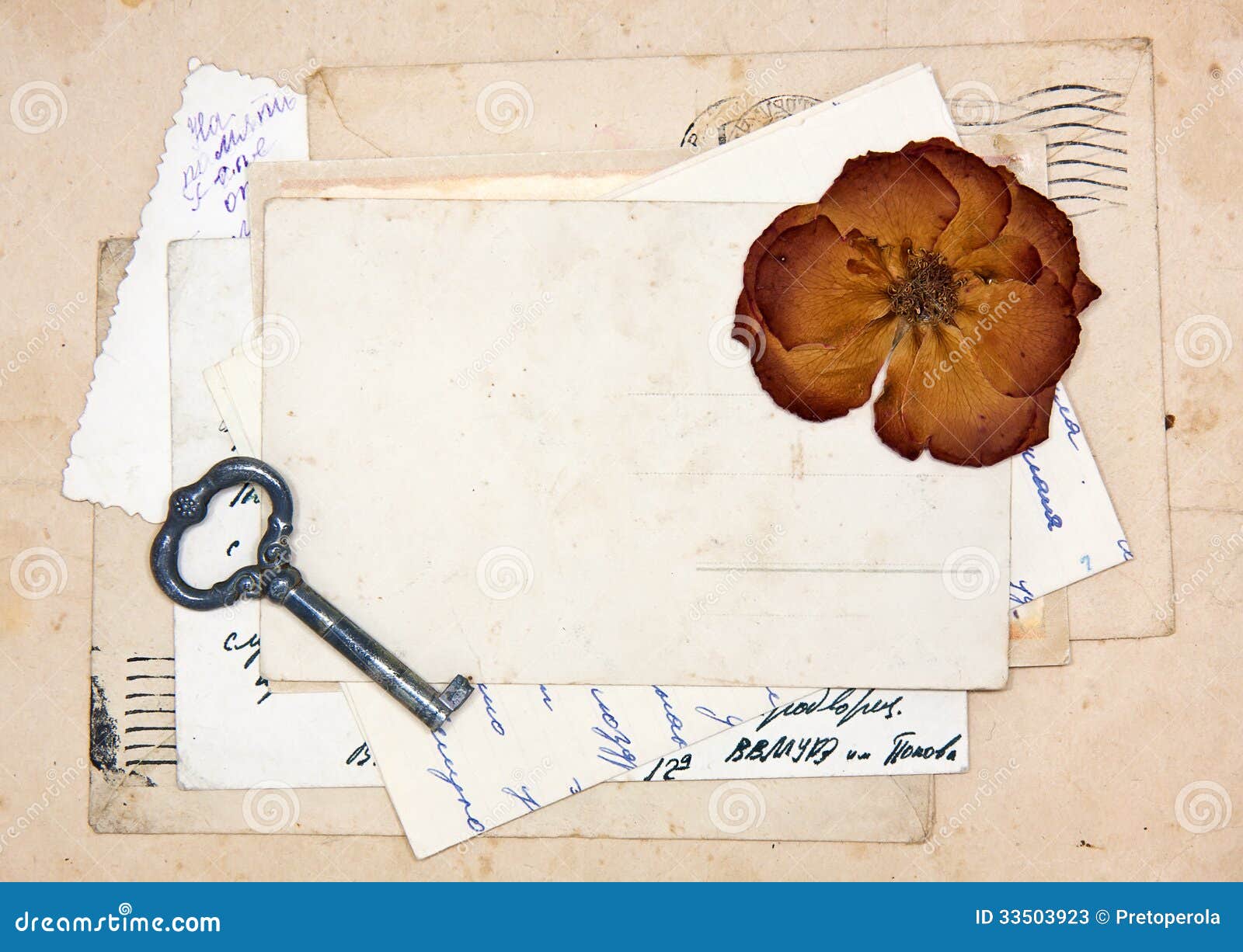 Old Letters, Empty Post Cards and Dried Rose Stock Image - Image of ...