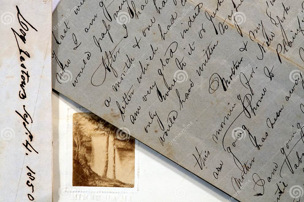 Old Letters with Script Writing Stock Image - Image of grungy, stained ...