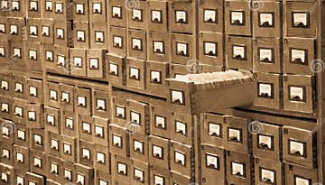 Old Library or Archive Reference Catalog with One Opened Card Drawer ...
