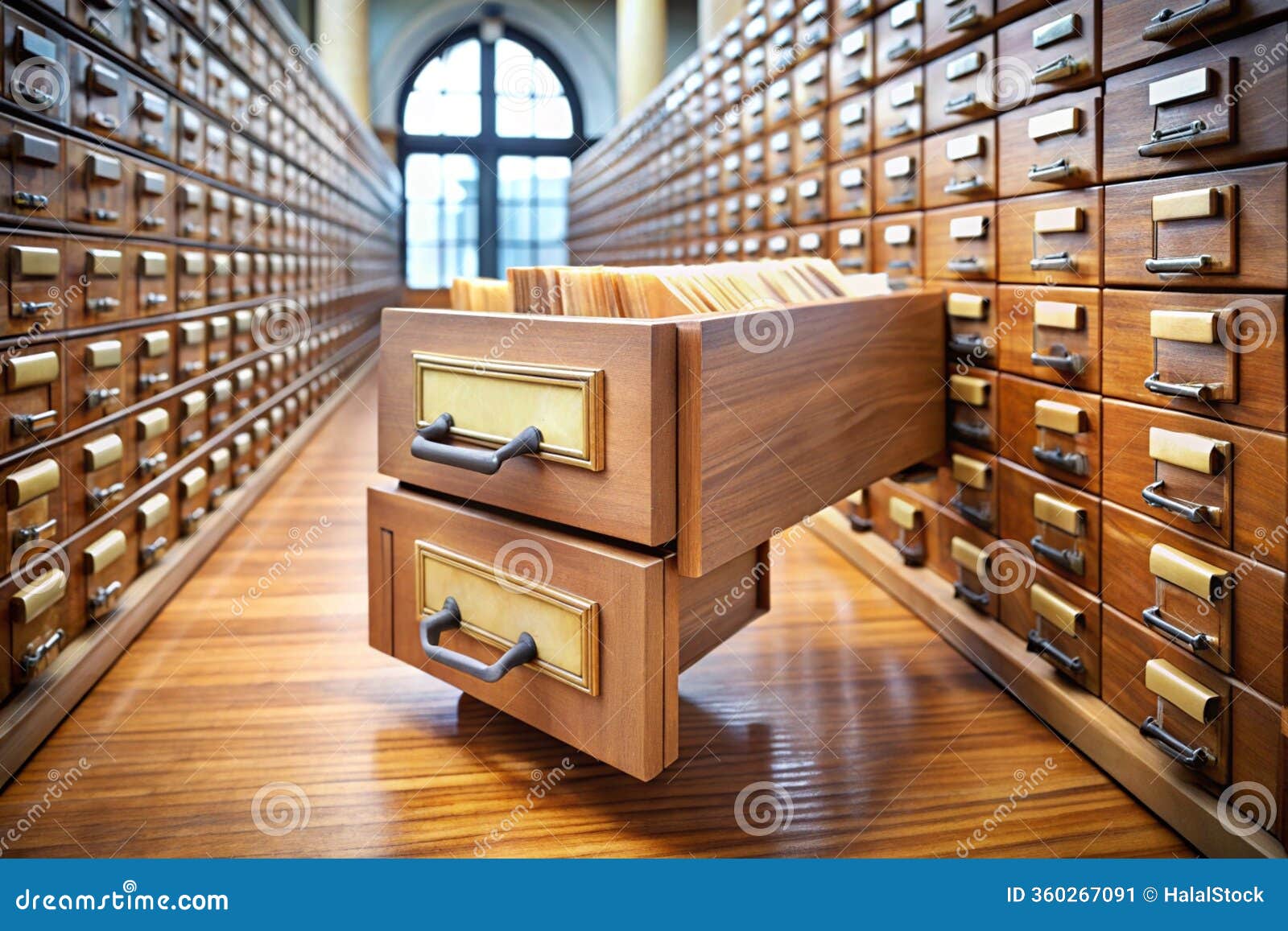 Old Library or Archive Reference Catalog with One Opened Card Drawer ...