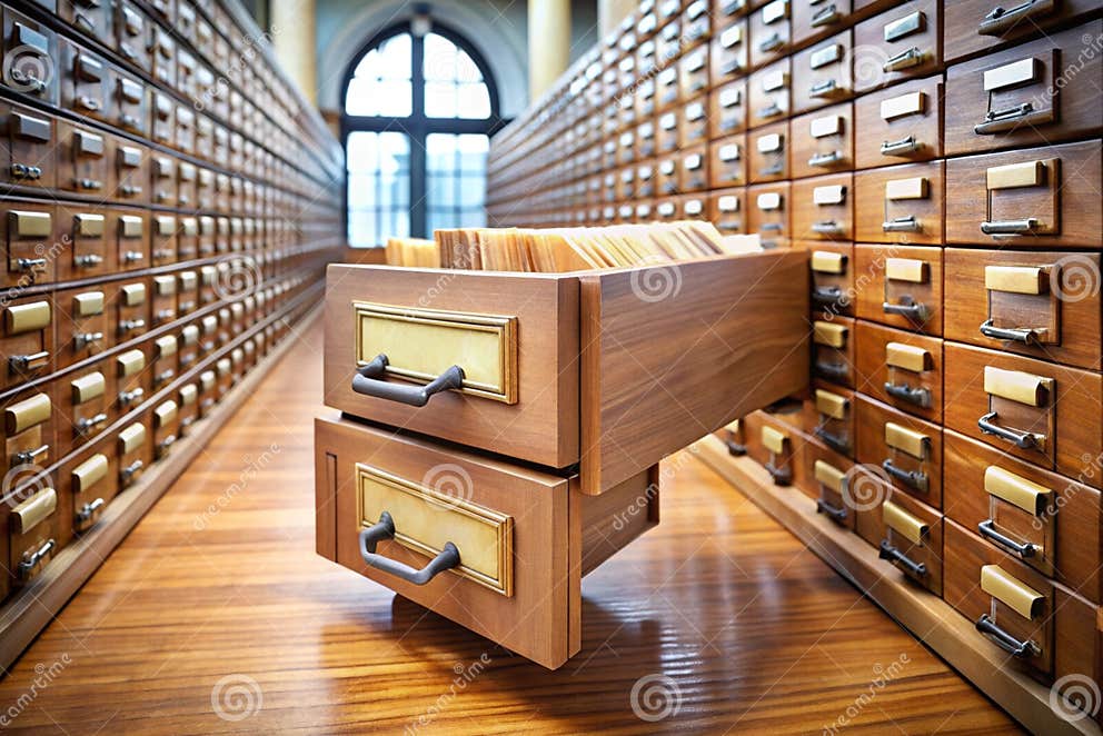 Old Library or Archive Reference Catalog with One Opened Card Drawer ...