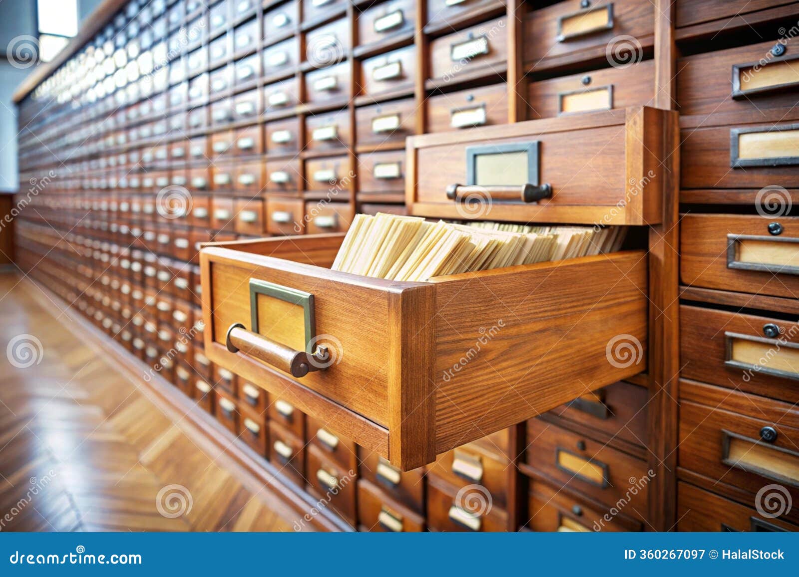 Old Library or Archive Reference Catalog with One Opened Card Drawer ...