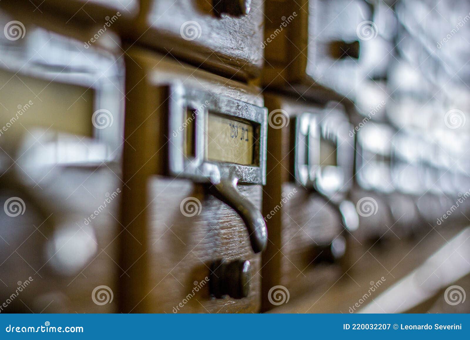 Old Library or Archive Reference Catalogue with One Opened Card Drawer ...