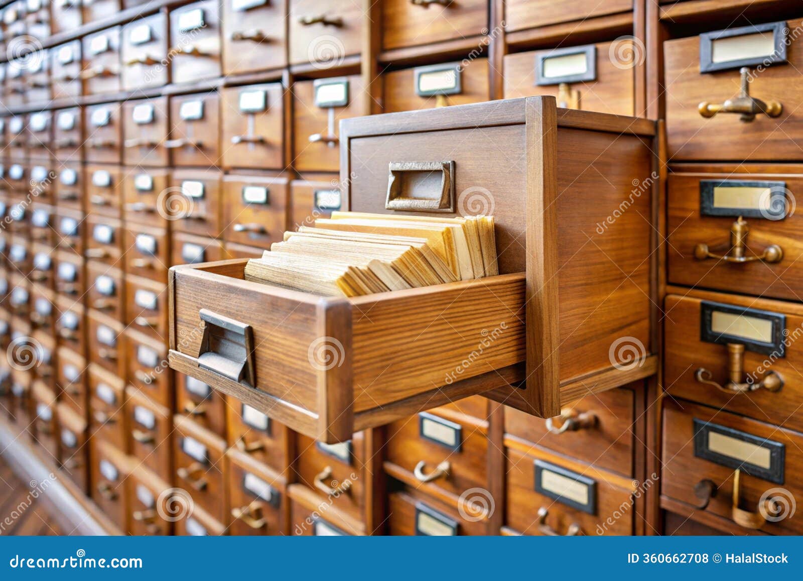 Old Library or Archive Reference Catalogue with Opened Card Drawer ...