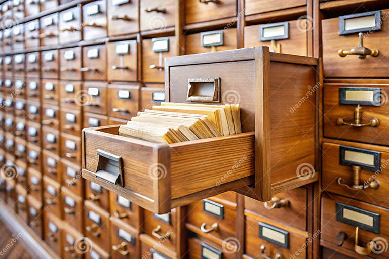 Old Library or Archive Reference Catalogue with Opened Card Drawer ...