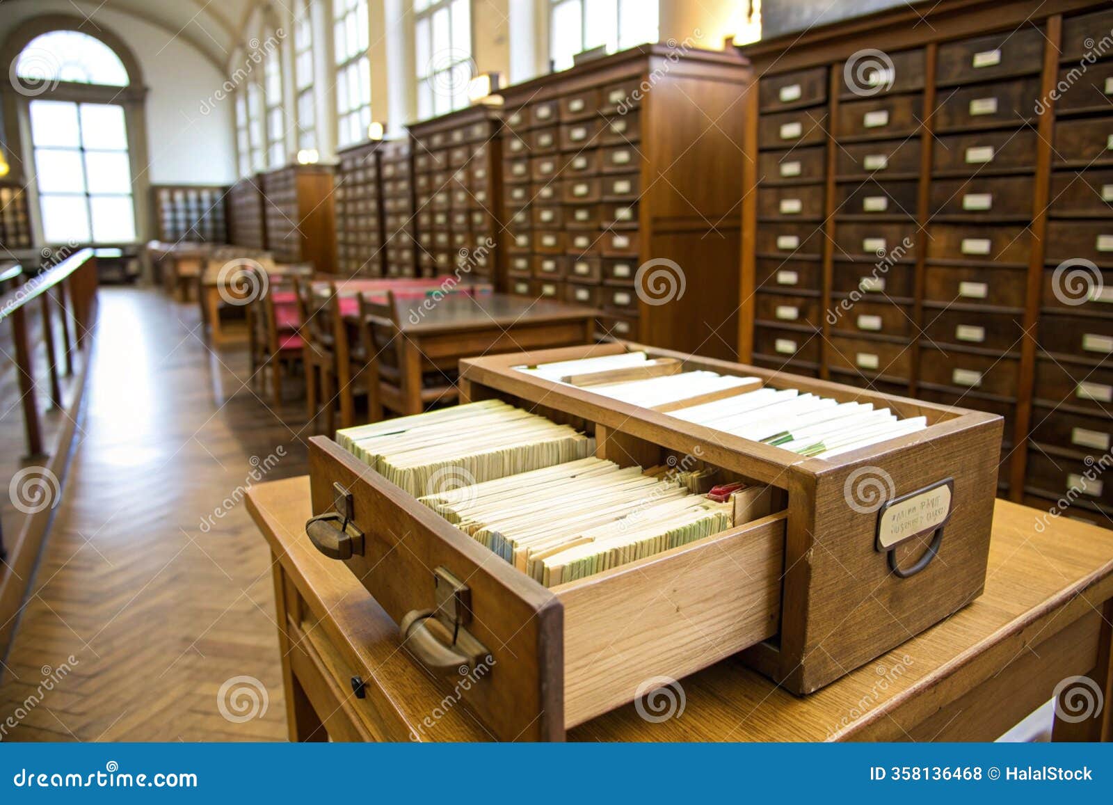 Old Library or Archive Reference Catalogue with Opened Card Drawer ...