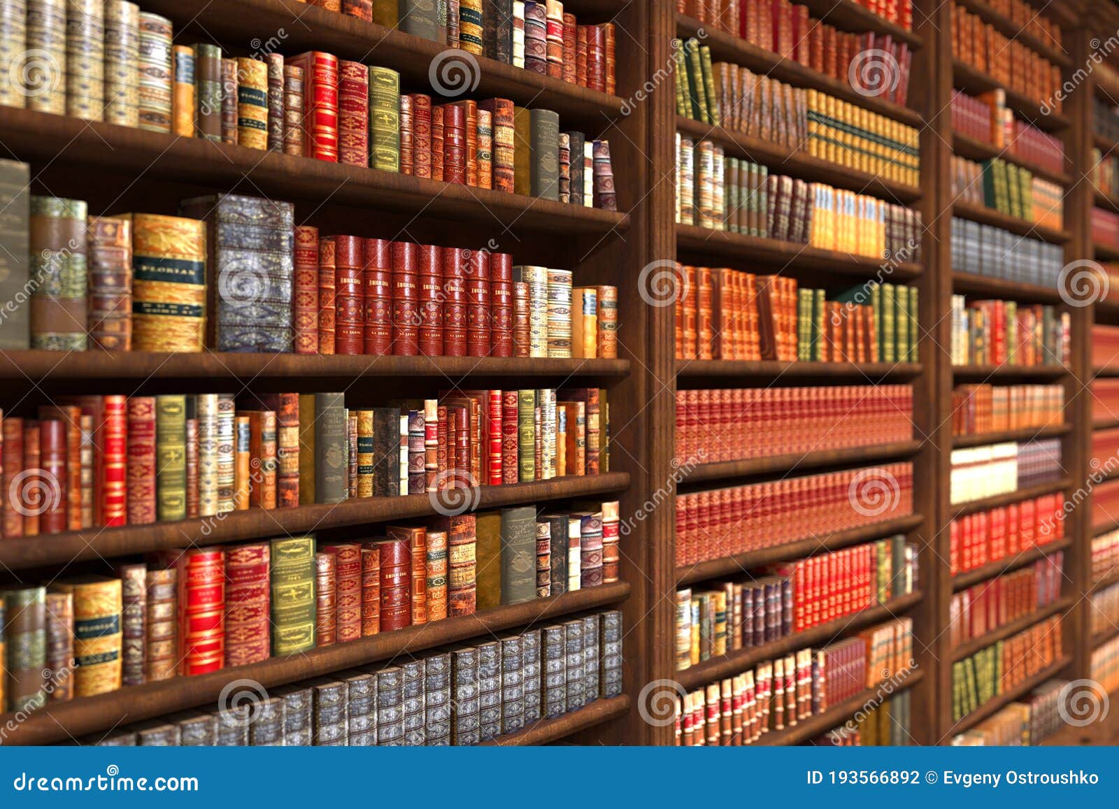 Old Library with Books on the Shelves Stock Illustration - Illustration ...