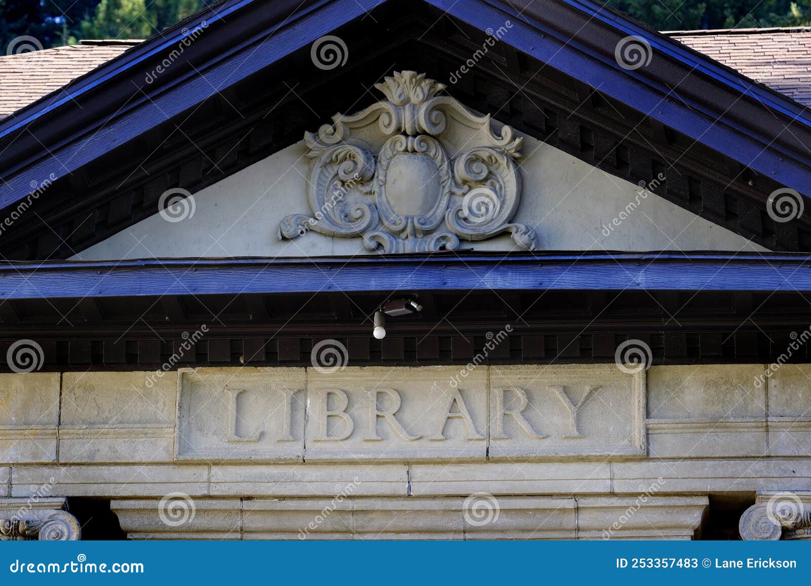 Old Library Building Sign stock image. Image of restaurant - 253357483