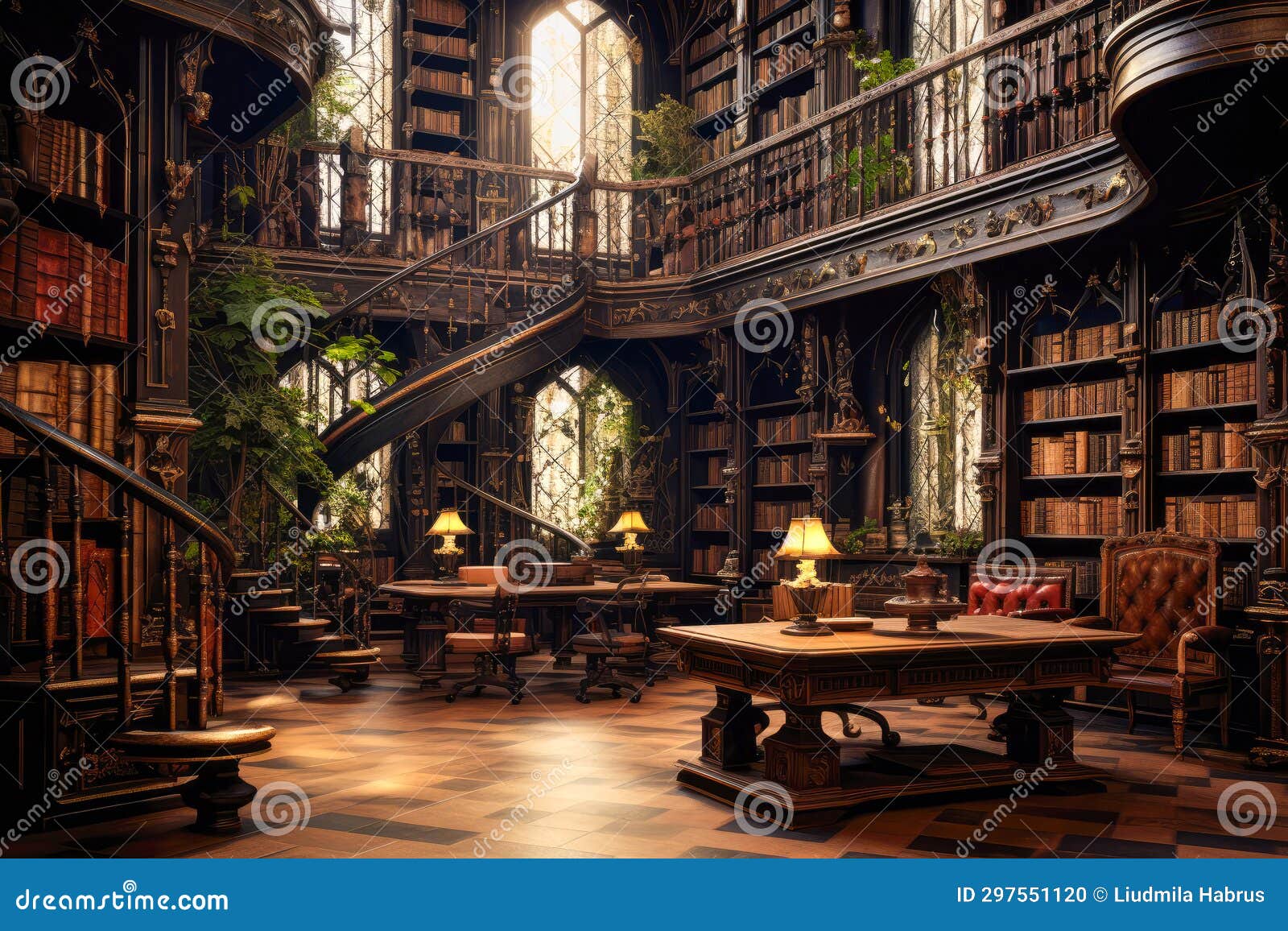 Old Library Interior with Bookshelf and Bookshelf. Stock Photo - Image ...