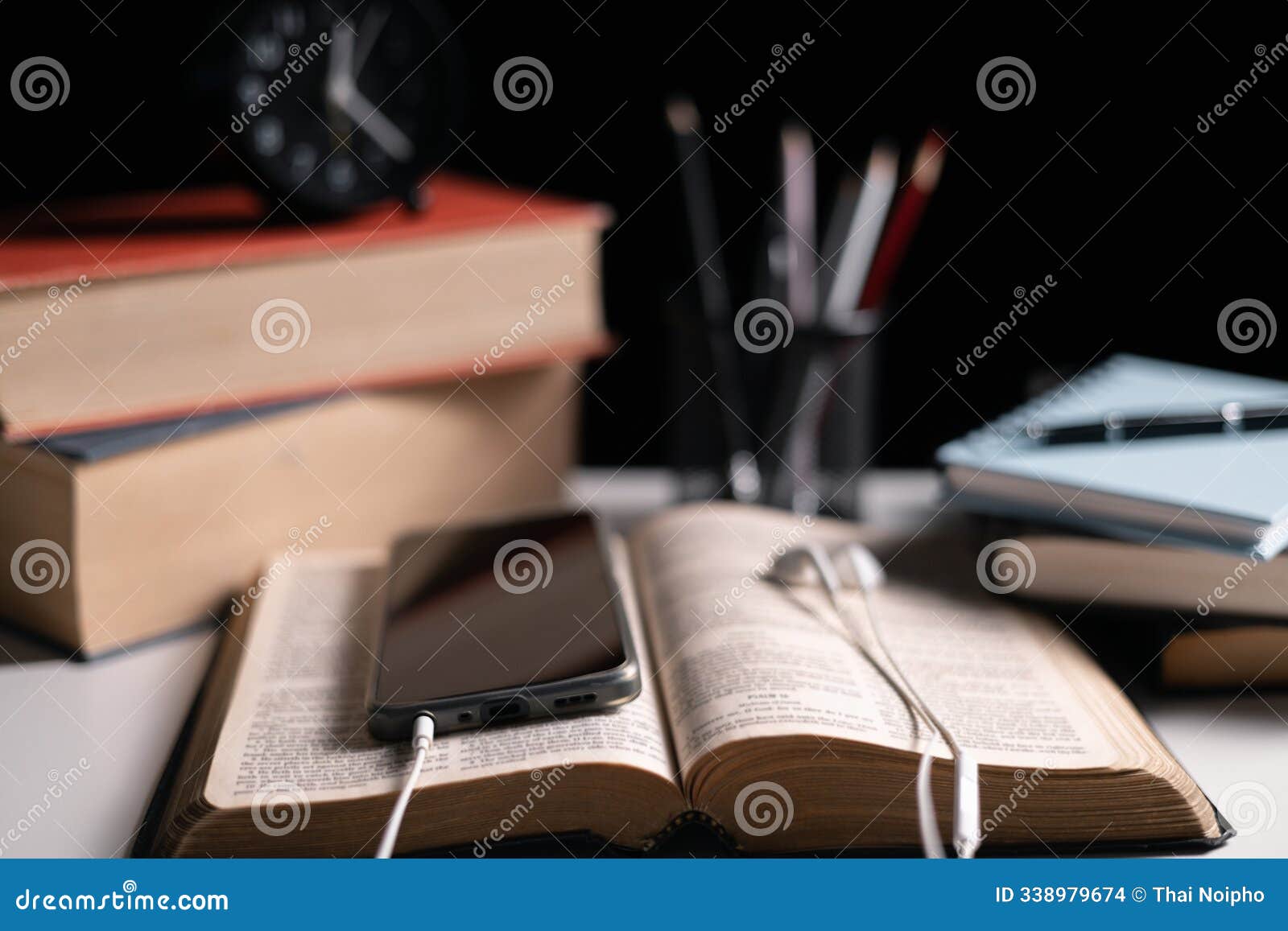 Old Library, an Open Bible Lay on the Table, Its Holy Pages of ...