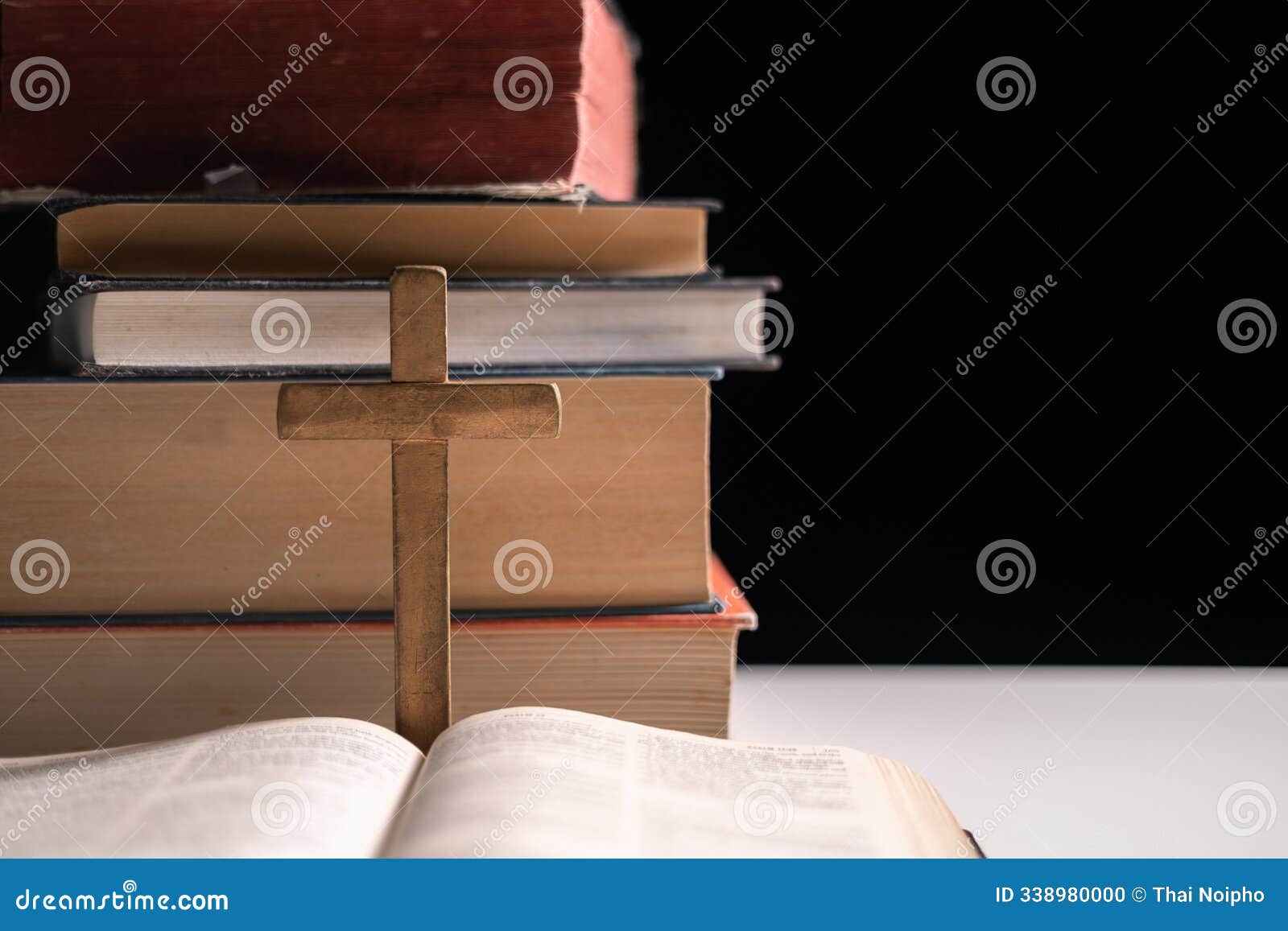 Old Library, an Open Bible Lay on the Table, Its Holy Pages of ...