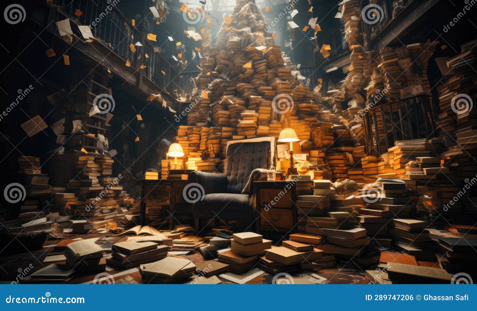 An Old Library, Overwhelmed with Old Books Stock Illustration ...