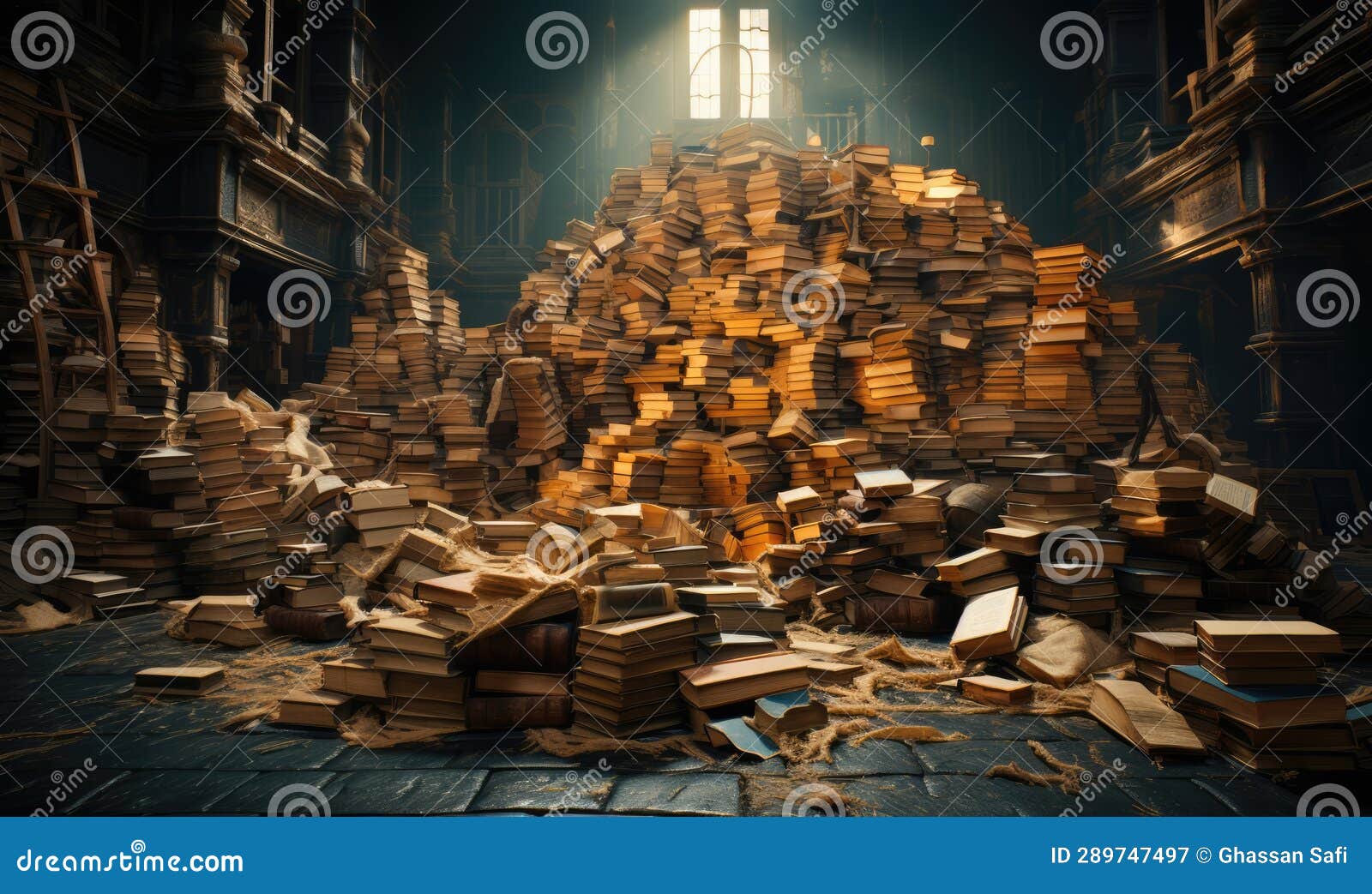 An Old Library, Overwhelmed with Old Books Stock Illustration ...