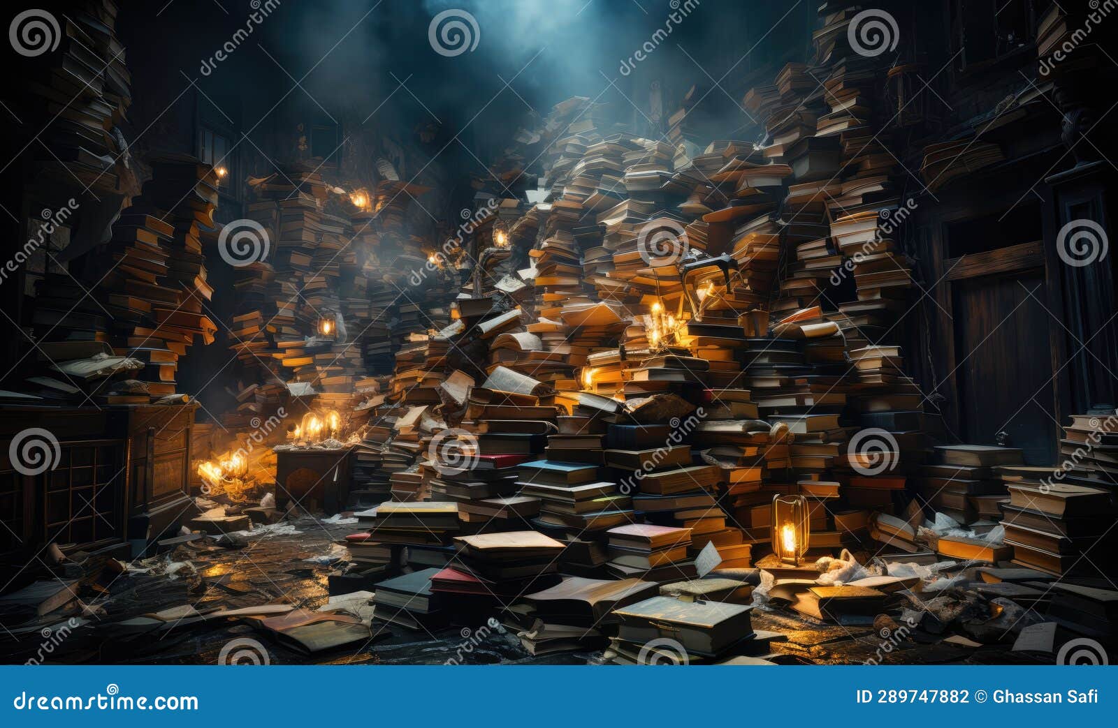 An Old Library, Overwhelmed with Old Books Stock Illustration ...