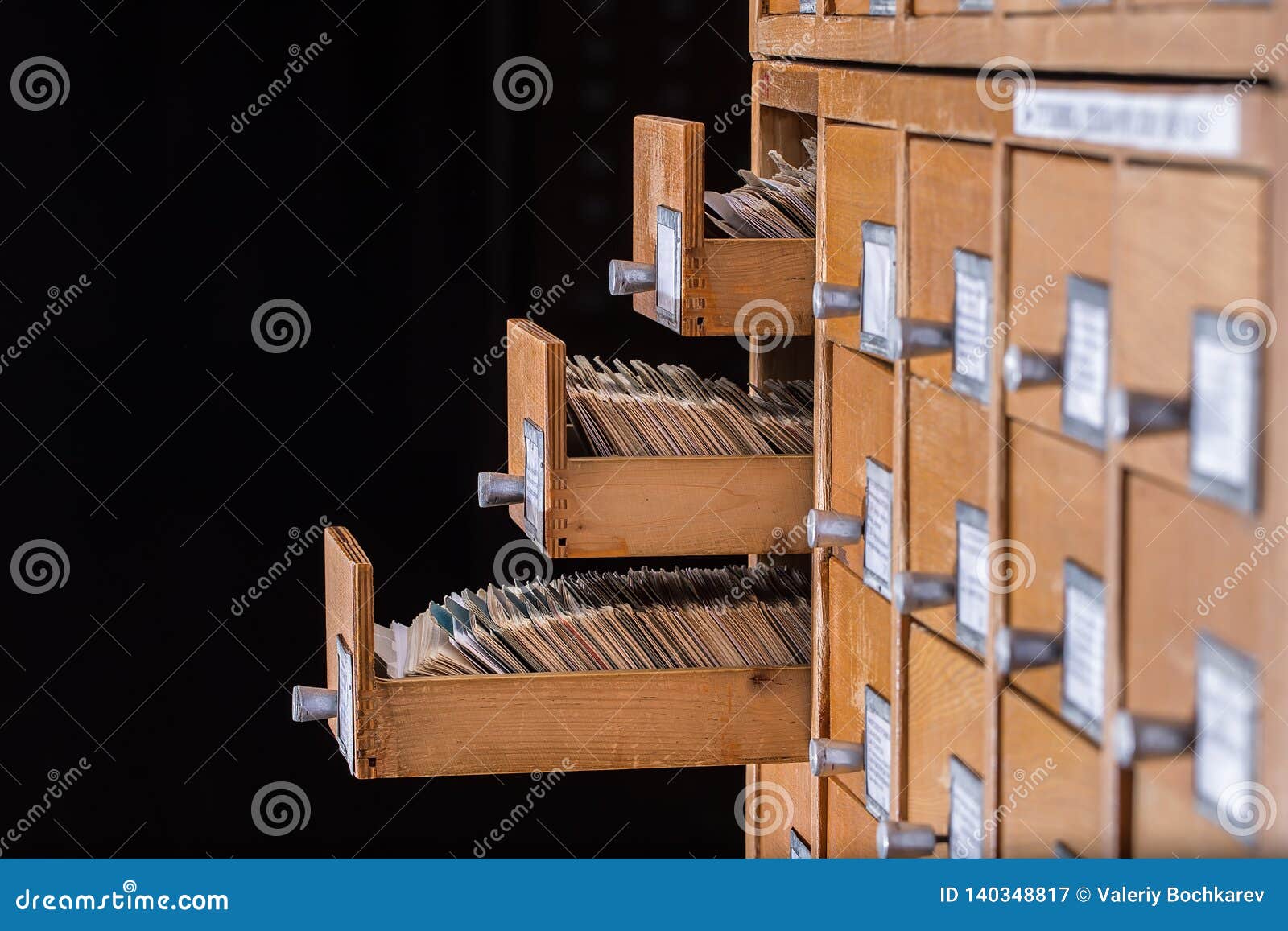 Old Library Reference Catalogue With Opened Card Drawer Royalty-Free ...