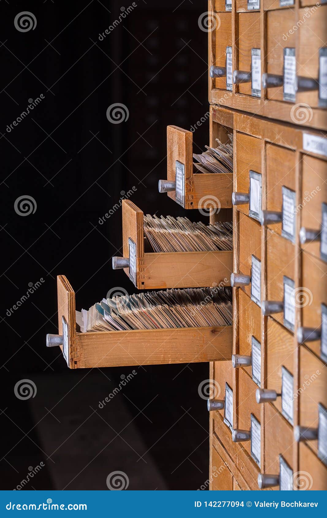 Old Library Reference Catalogue With Opened Card Drawer Royalty-Free ...