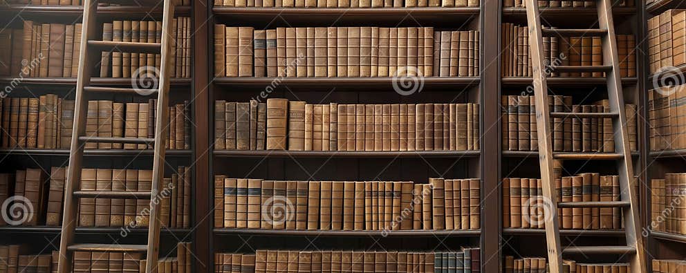 Old Library with Tall Shelves and Ladders Stock Photo - Image of read ...