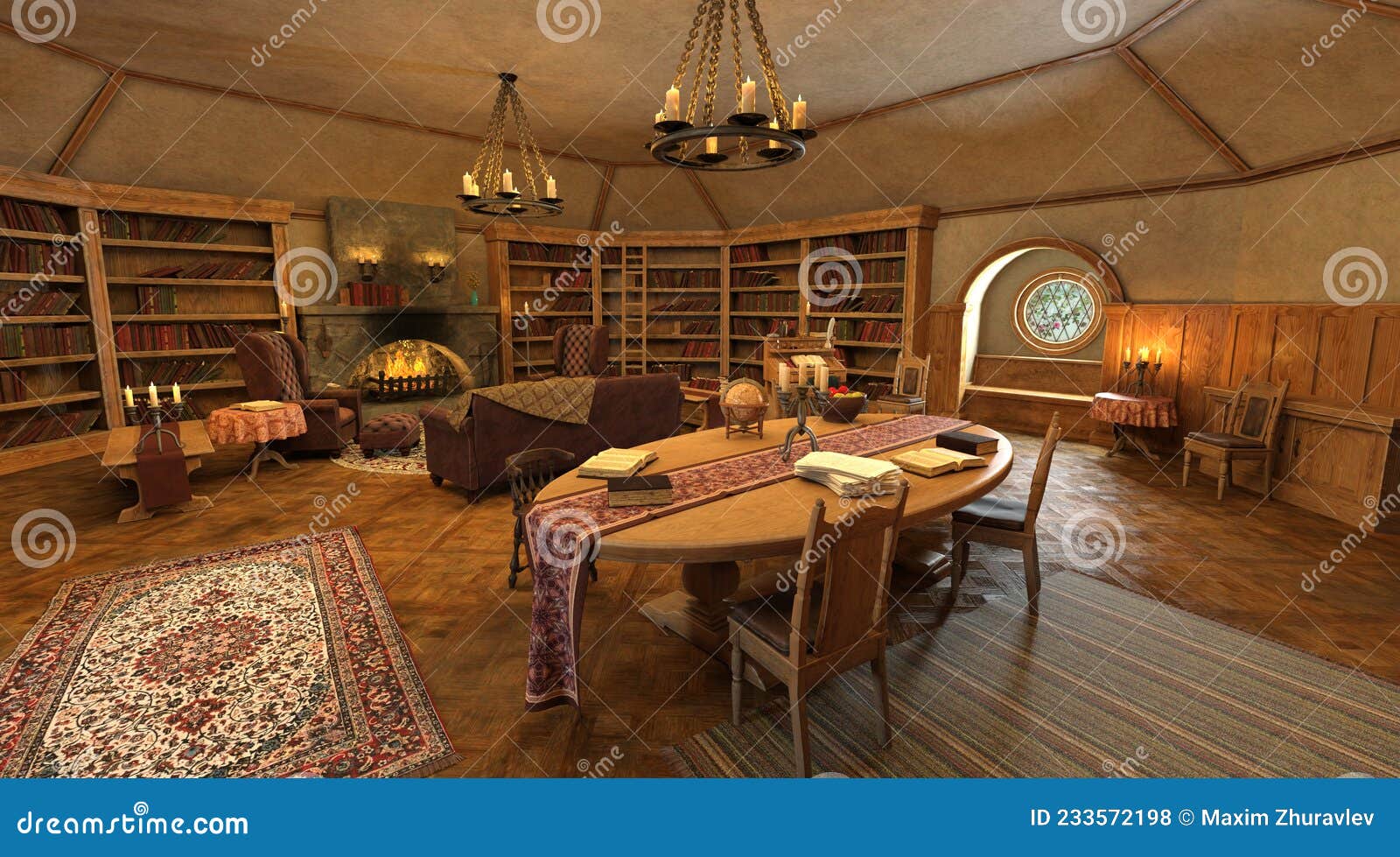 Old Library Vintage Interior 3d Illustration Stock Illustration ...