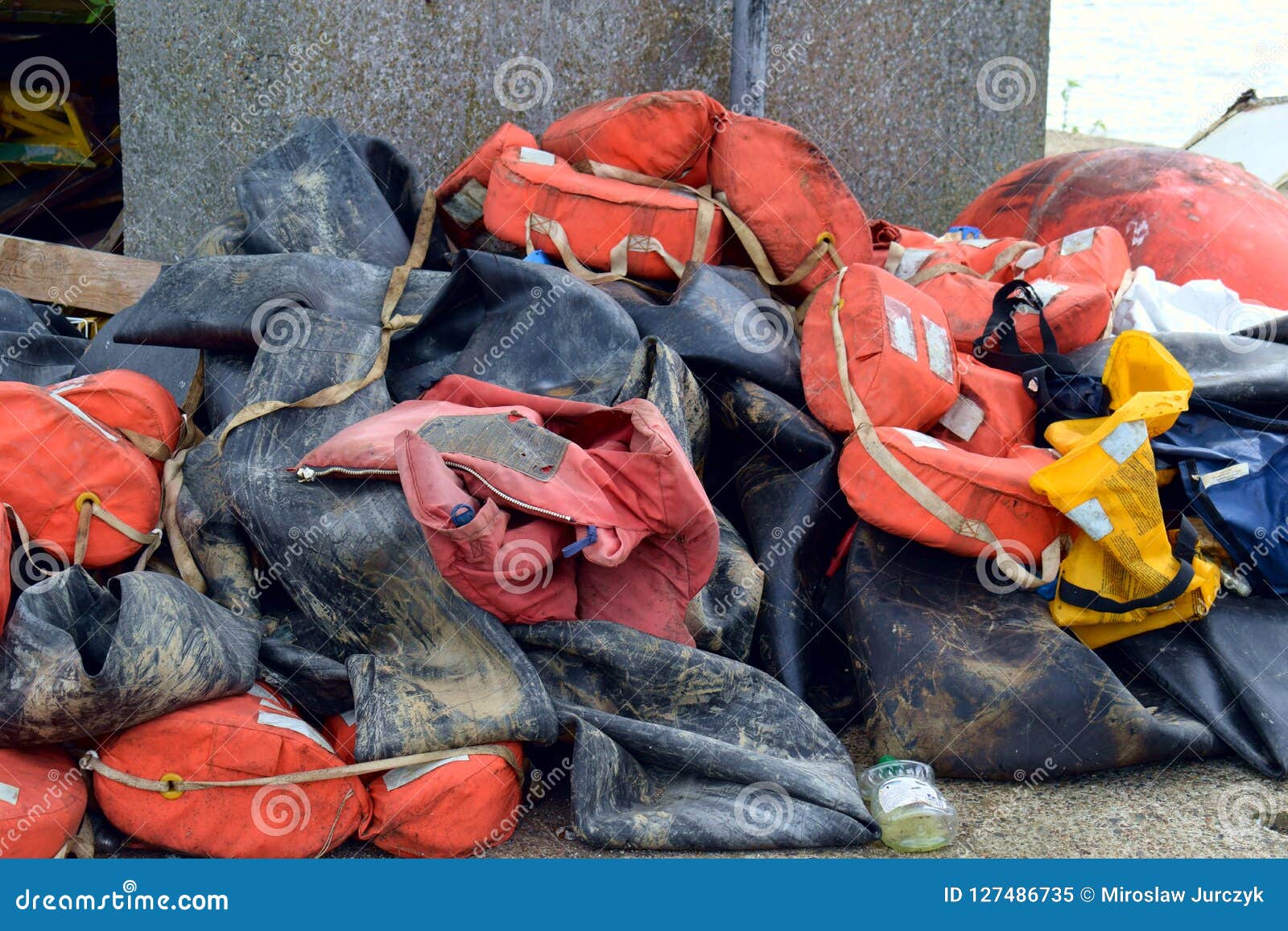 Old life jackets editorial image. Image of life, dirty - 127486735