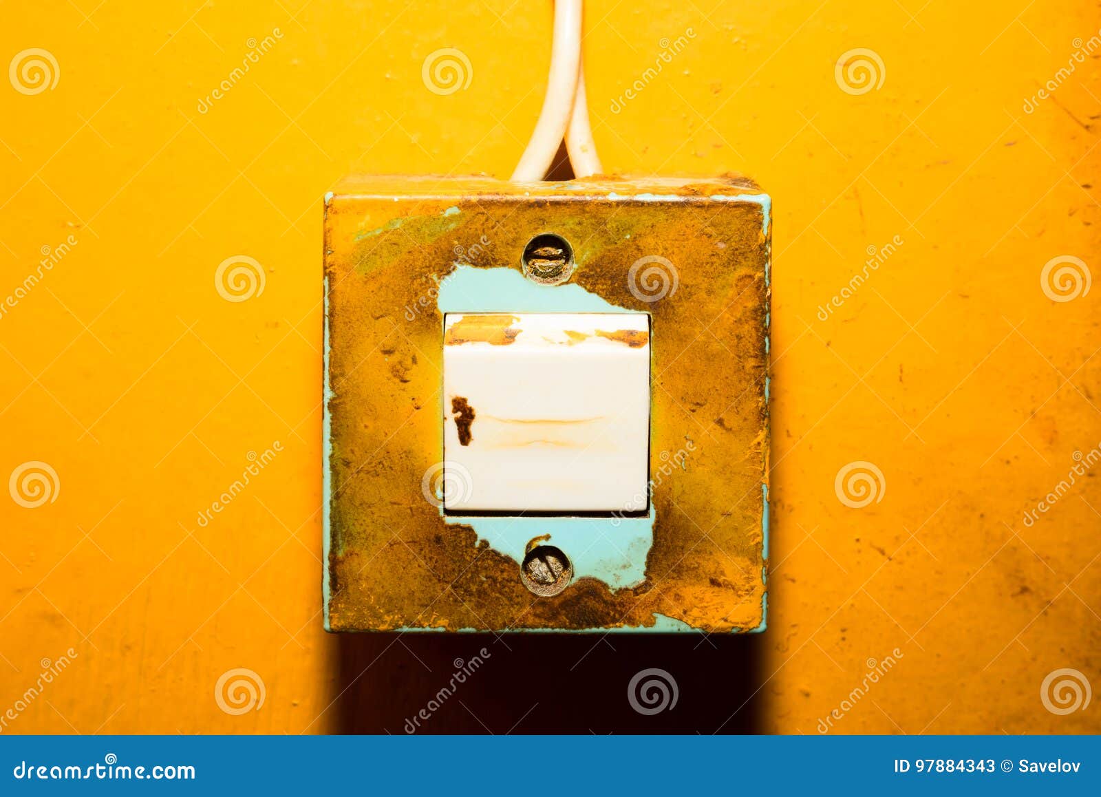 Old Light Switch on a Yellow Painted Wall Stock Image - Image of crack ...