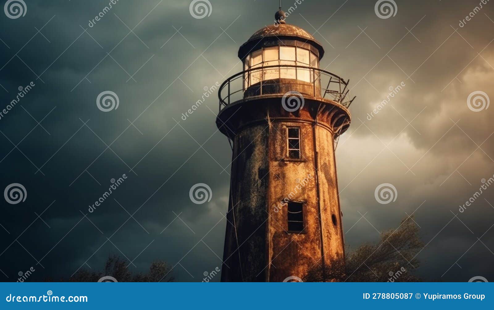 The Old Lighthouse Beacon Illuminates the Dramatic Sky at Dusk ...