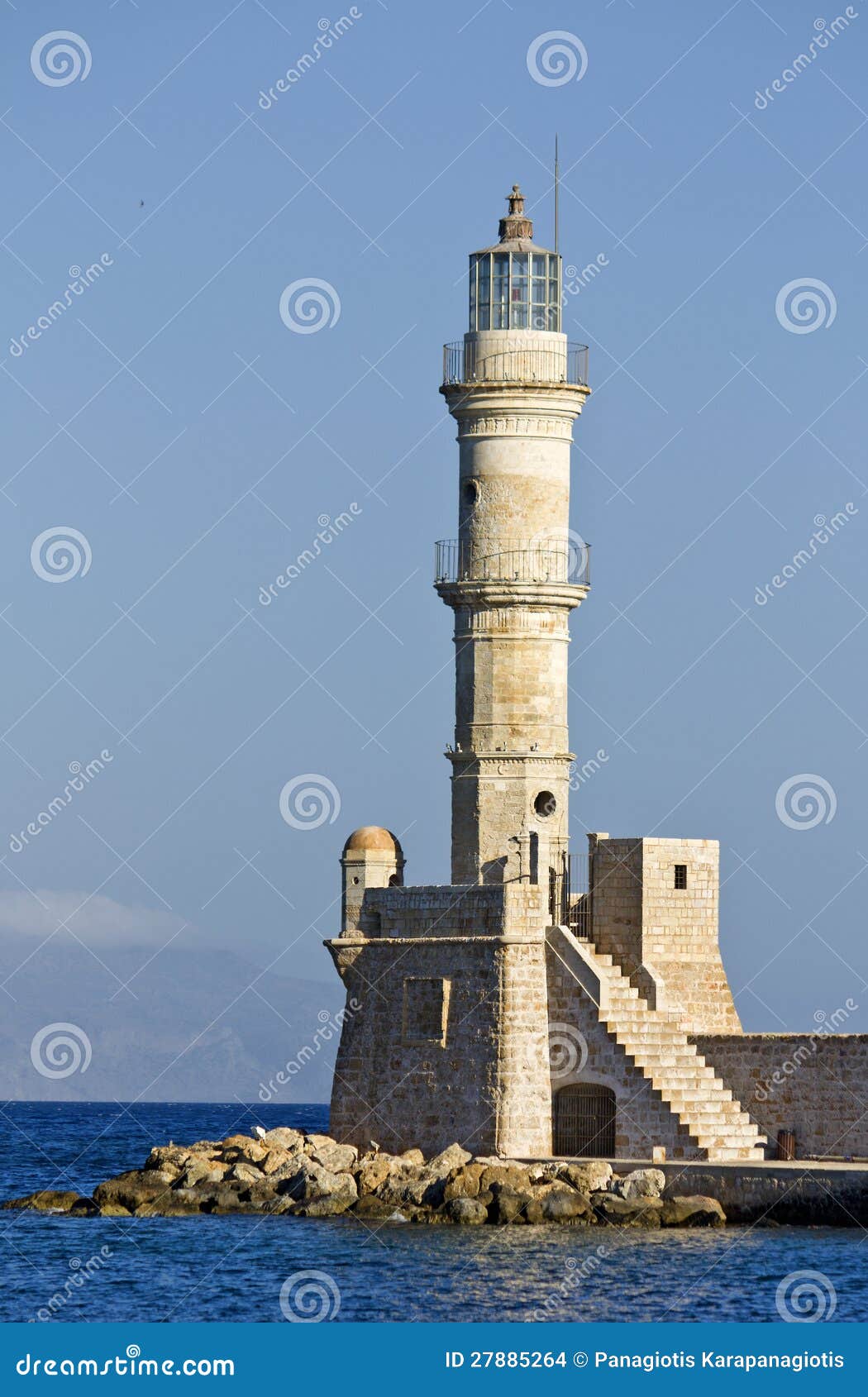 Old Lighthouse at Crete Island, Greece Stock Photo - Image of harbor ...