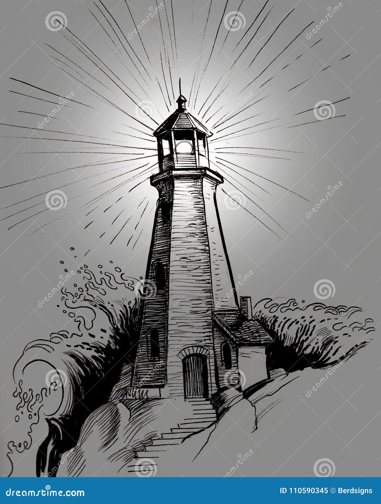 Old lighthouse stock illustration. Illustration of building - 110590345