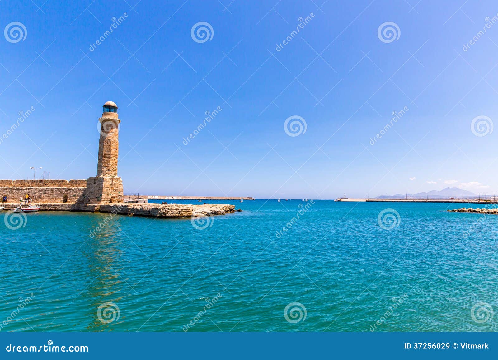 Old Lighthouse at Harbor. Rethymno, Crete, Greece Stock Image - Image ...