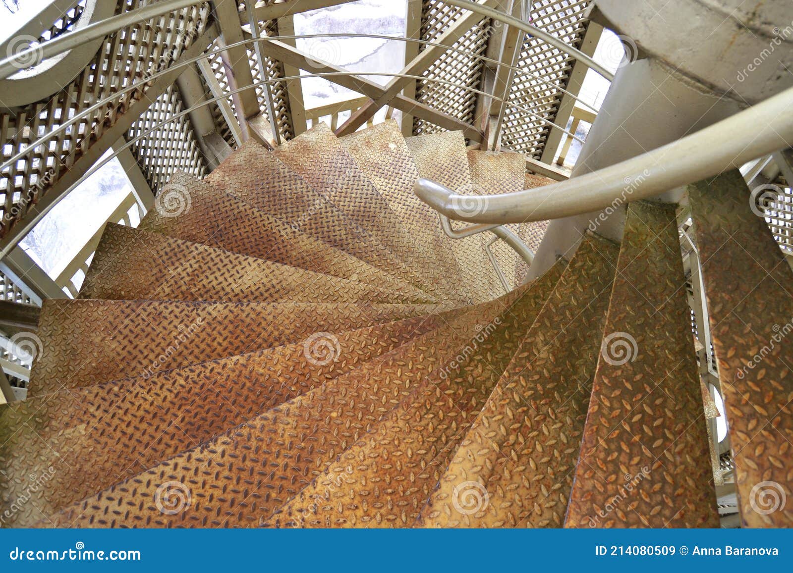 The Old Lighthouse is Inside. Red Iron Spiral Staircase, Square Windows ...