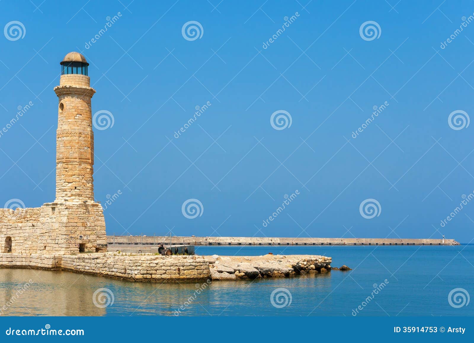 Old Lighthouse. Rethymno, Crete, Greece Stock Image - Image of ...