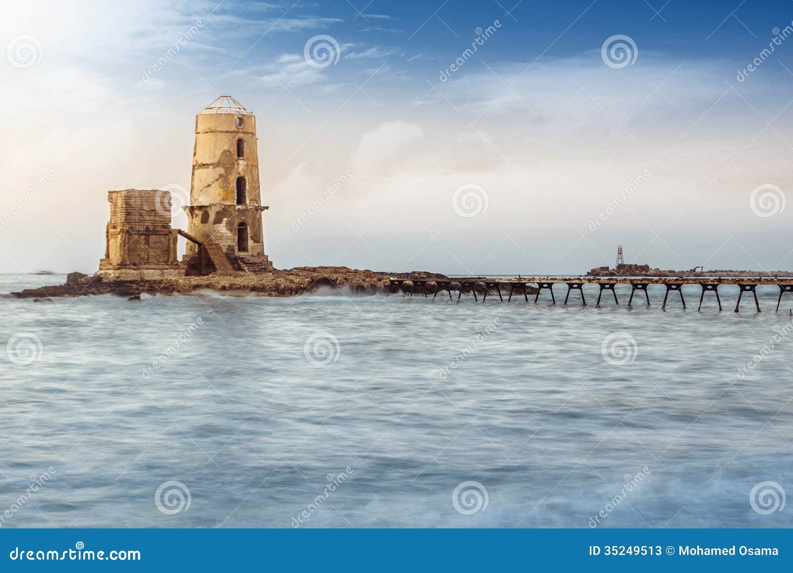 Old Ruined Lighthouse On A Cape. Lighthouse Without Windows And Doors ...