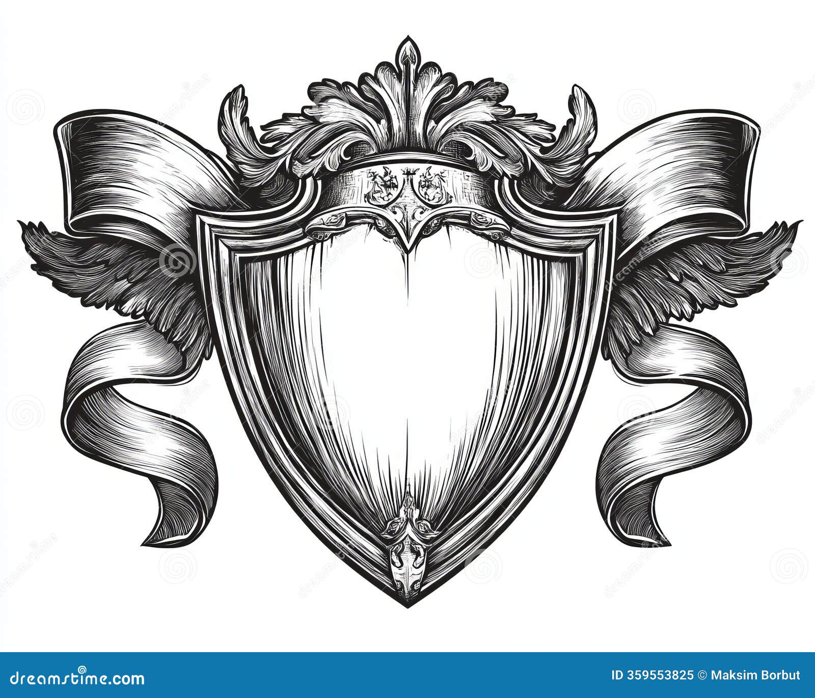 Old Line Drawing or Engraving Showing a Shield Associated with a ...