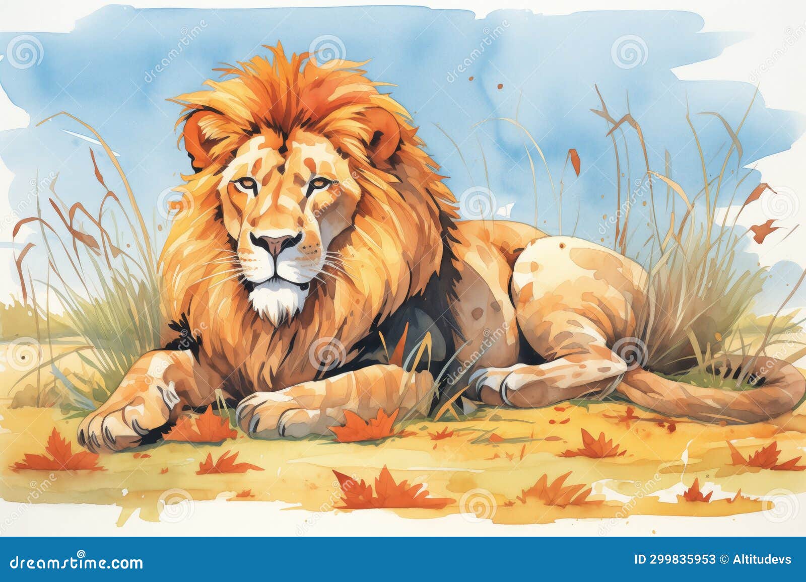Old Lion Lying Down, Sunbathing on Savanna Turf Stock Image - Image of ...
