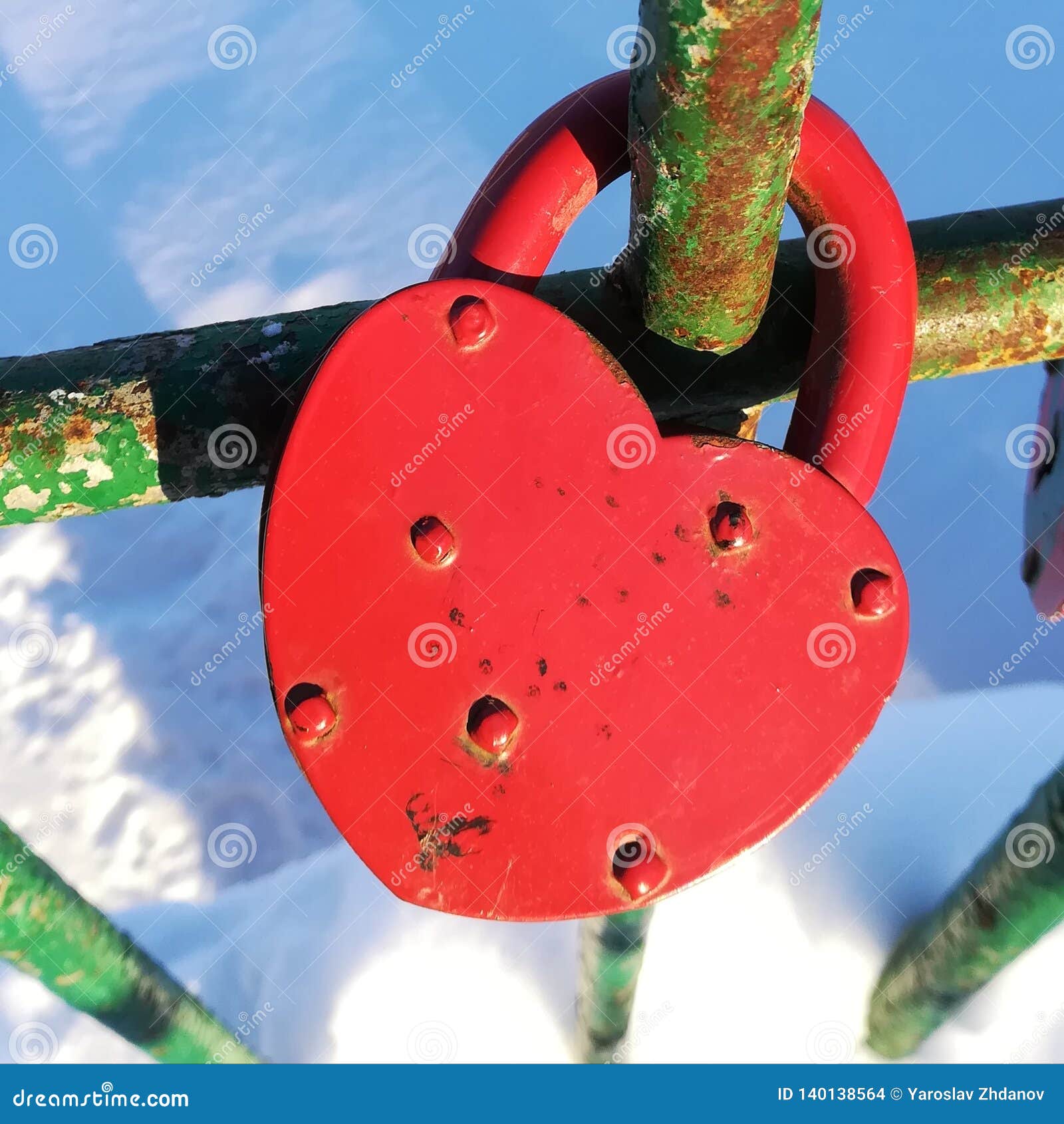 The Old Lock in the Form of a Heart. Stock Photo - Image of snow ...