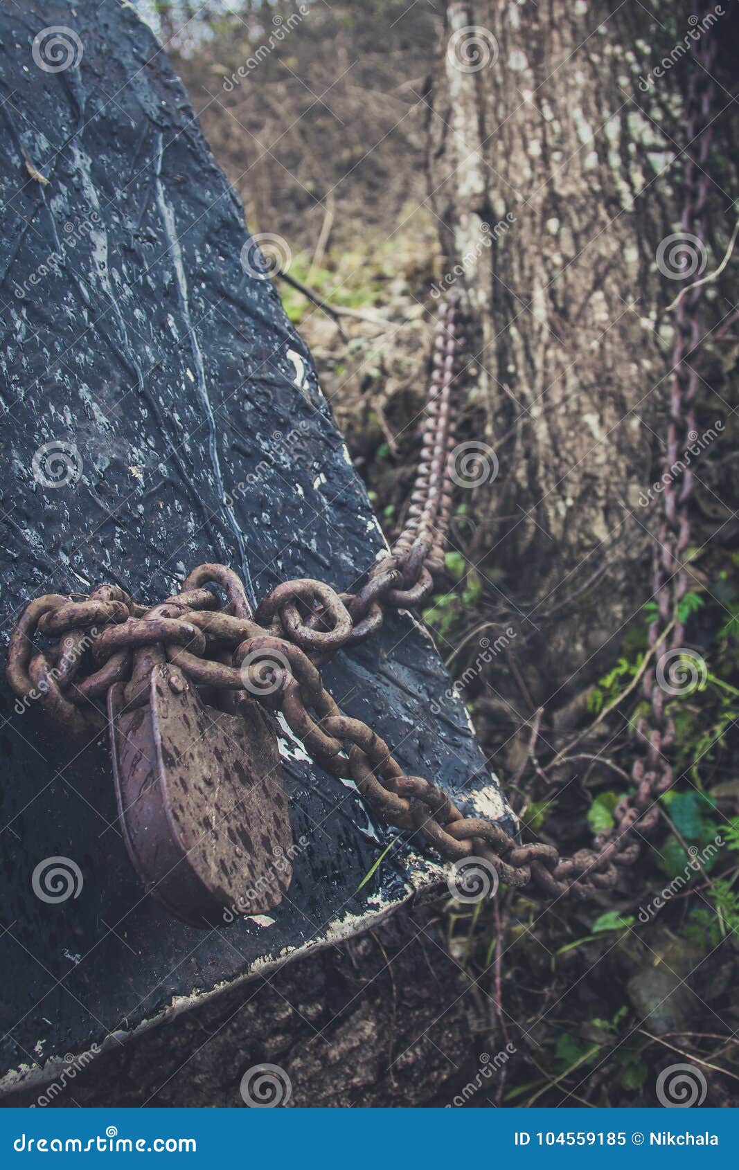 Old Lock and Rusty Chain on a Wooden Boat Stock Image - Image of ...