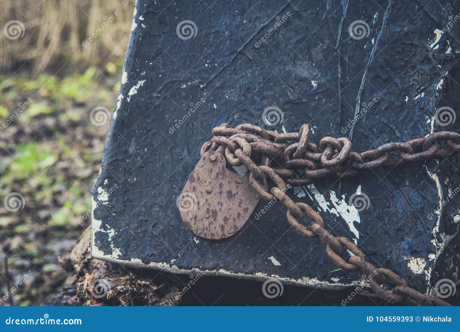 Old Lock and Rusty Chain on a Wooden Boat Stock Image - Image of ...