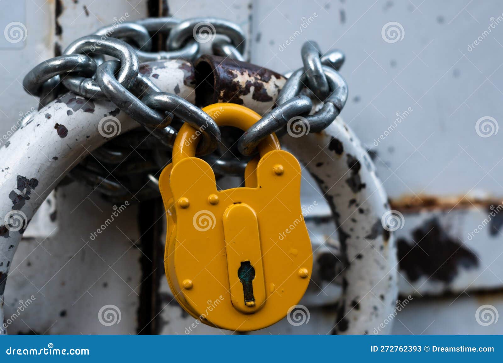 Old Locked Padlock Hanging on Chain. Bad Security Concept Stock Image ...