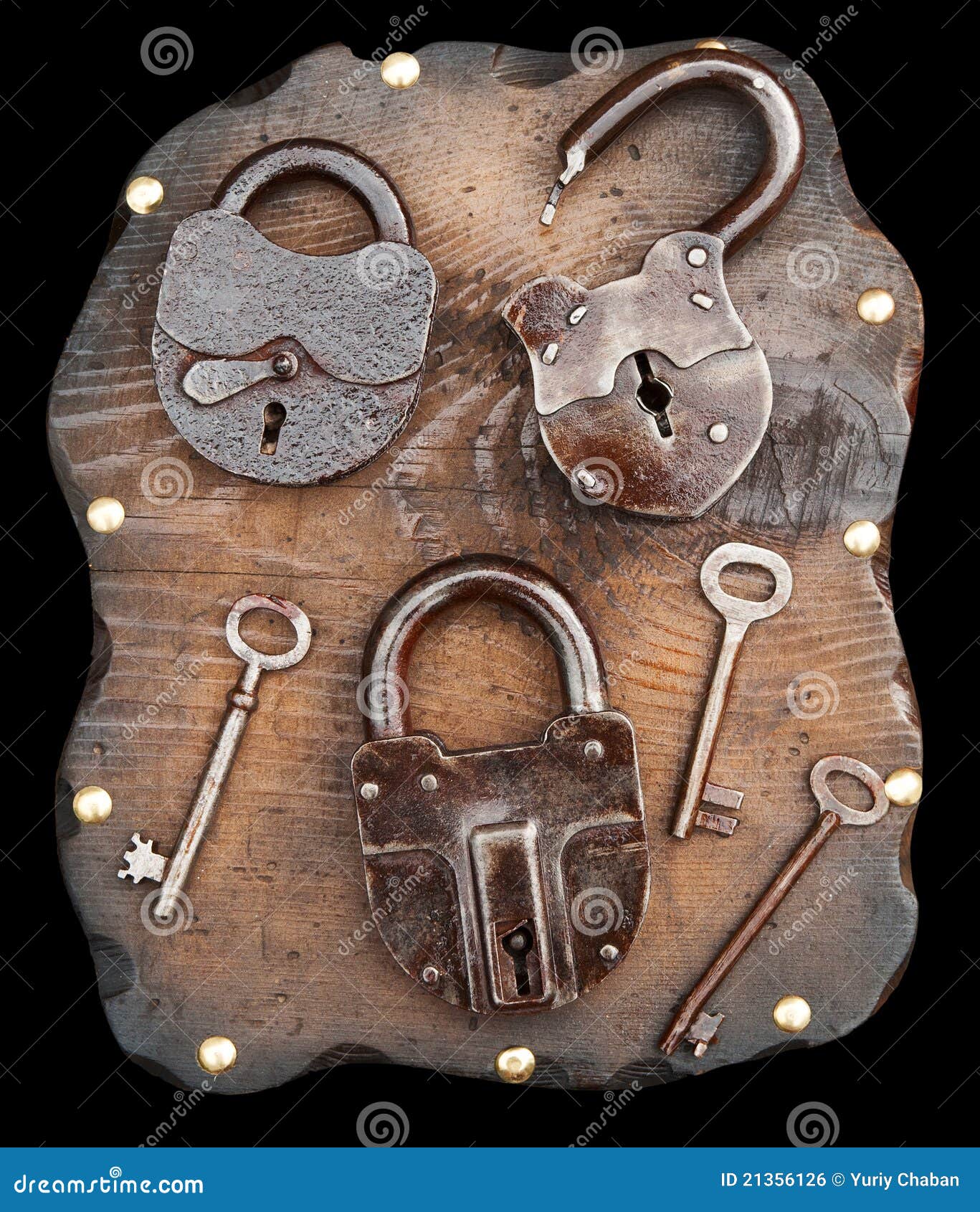 Old Locks and Keys on Wooden Plank Stock Photo - Image of lock, access ...