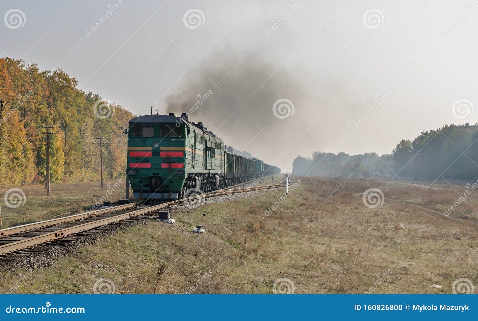 Old Locomotive with Smoke Pollution on Railway Stock Photo - Image of ...